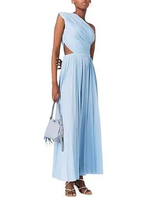 Maje Revi Asymmetric Pleated Maxi Dress - Blue Sky