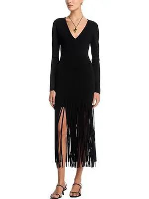 TOCCIN Evelina Long Sleeve V Neck Dress - Jet
