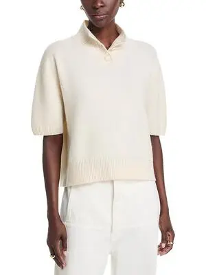 Brandon Maxwell Kinley Cashmere Cropped Henley - Ivory