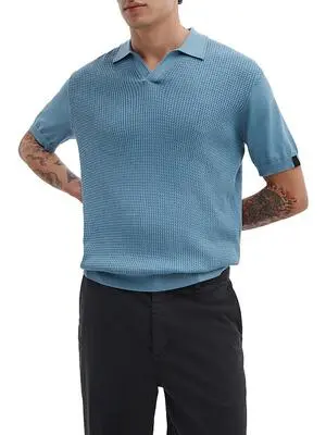 Rag & Bone Saxon Silk Blend Johnny Polo Shirt - Fog Blue