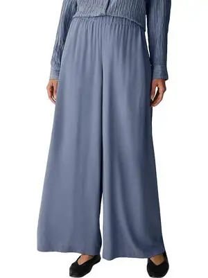 Eileen Fisher Silk Georgette Crepe Wide Ankle Pants Flint