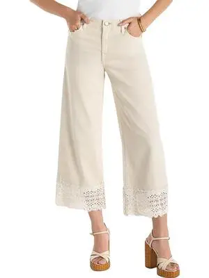 LIVERPOOL Stride Mid Rise Wide Leg Jeans With Lace Trim - Ecru