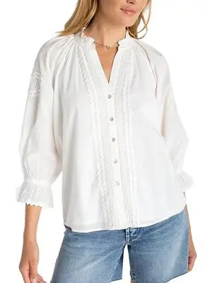 LIVERPOOL Embroidered Button-front Top - Bone