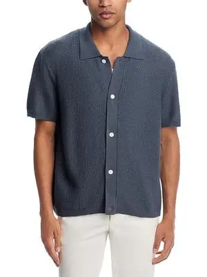 FRAME Short Sleeve Button Front Cardigan Sweater - Blue Grey