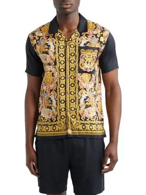 BOARDIES Baroque Print Camp Shirt - Black