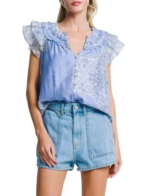 CIEBON Floral Print Cap Sleeve Top - Blue Multi