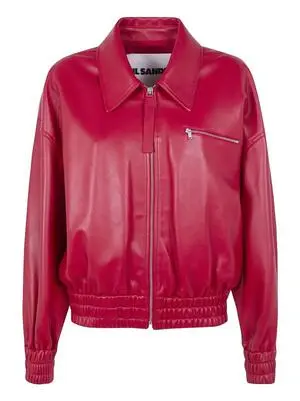 JIL SANDER Classic Bomber Leather Jacket - Red