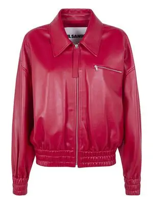 JIL SANDER Classic Bomber Leather Jacket - Red