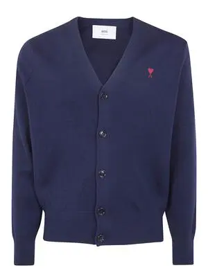 AMI Paris Cardigan With Contrasted " De Coeur - Blue