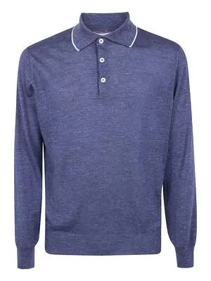 Brunello Cucinelli Long Sleeves Polo Shirt - Blue