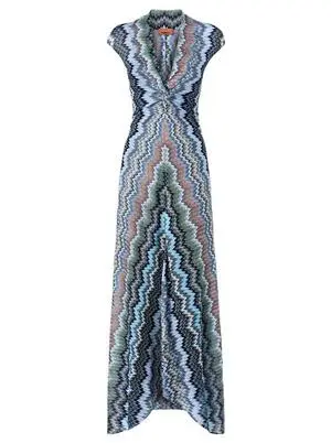 Missoni Missoni Sleeveless Long Dress With Knotted Neckline In Chevron Knit Multicoloured