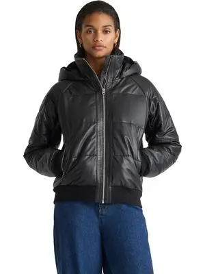 Quince Puffer Jacket With Faux Fur Lined Hood - Black