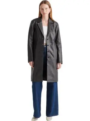 Quince Leather Trench Coat - Black