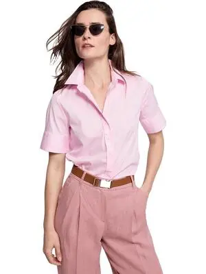 The Shirt By Rochelle Behrens Short Sleeve Fitted Shirt - Light Pink