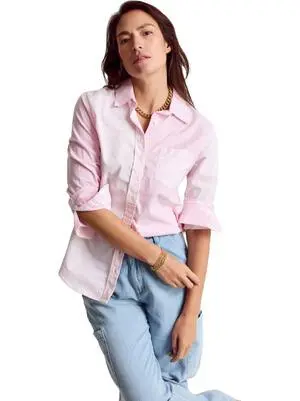 The Shirt By Rochelle Behrens The Boyfriend Shirt In Multistripe - Multi Pink Stripe