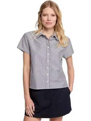 The Shirt By Rochelle Behrens Boxy Cropped Short Sleeve Shirt - Black Stripe