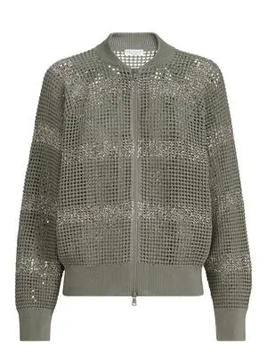 Brunello Cucinelli Cotton Crochet Sequin-trim Cardigan - Brown