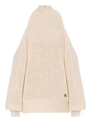 Balmain Cotton High-neck Cutout Sweater - Beige