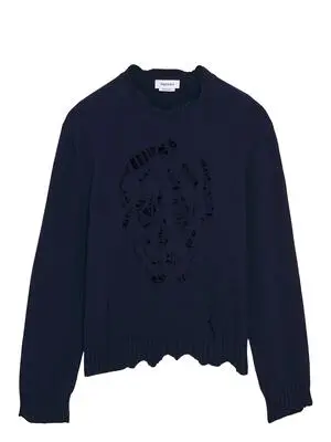 Alexander McQueen Distressed Skull Cotton Sweater - Blue