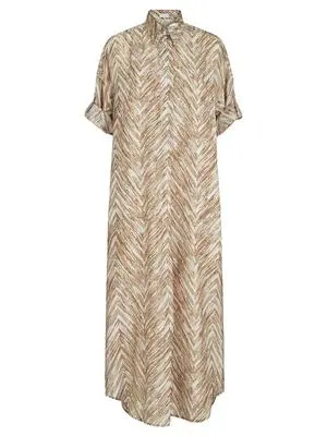 Brunello Cucinelli Silk Chevron Shirt Dress - Beige