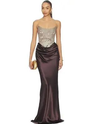 SAU LEE Strapless Gown With Draped Skirt - Brown Multi