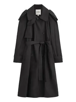 Cos Mock-neck Cotton Trench Coat - Black
