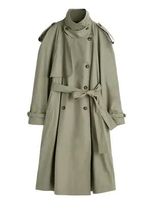 Cos Mock-neck Cotton Trench Coat - Green