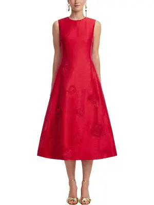 LEO LIN Cleo Applique Sleeveless Midi Dress - Scarlet