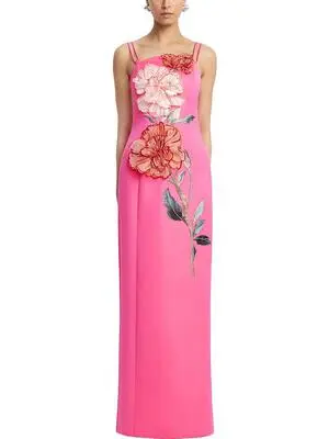 LEO LIN Arianna Applique Floral Maxi Dress - Fuschia