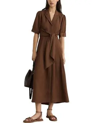 REISS Tessera Button Front Dress - Rust Orange