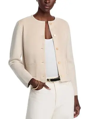 SIONI Faux Suede Button Front Jacket - Winter White