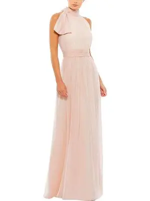 Mac Duggal Mac Duggal Petite A-Line Chiffon Halterneck Gown With Self-Tie Bow Blush