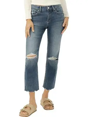 SILVER JEANS CO. Avery Curvy Distressed Crop Straight Leg Jeans - Synth