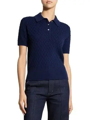 Theory Textured Cable Knit Polo - Navy