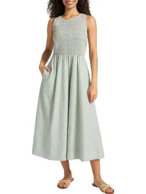 Matty M. Striped Cotton Midi Dress Jade
