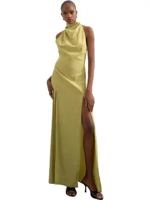 Topshop Halter Funnel Neck Open Back Maxi Dress - Lime