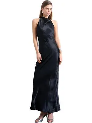 Topshop Cowl Halter Neck Open Back Maxi Dress - Black