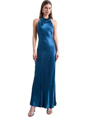 Topshop Cowl Halter Neck Open Back Maxi Dress - Petrol