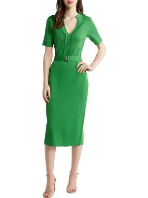 Elie Tahari Zariyah Belted Midi Sweater Dress - Meadow