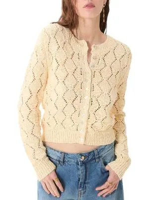 Deluc Cerdena Pointelle Cotton Blend Cardigan - Ecru