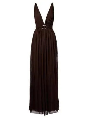 Tory Burch Belted Jersey Maxi Dress Brown