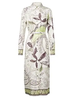 Tory Burch Belted Printed Silk Midi Dress - Multicoloured