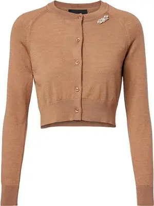 Simone Rocha Embellished Cropped Wool And Silk Cardigan - Beige