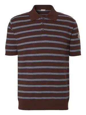 Moncler Striped Cotton Polo Shirt - Brown