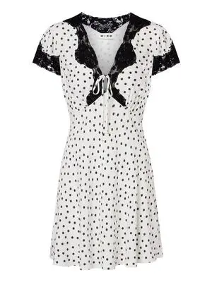 Rixo Polka-dot Lace-trimmed Mini Dress - White