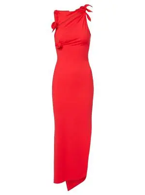 Coperni Floral-applique Asymmetric Jersey Maxi Dress - Red