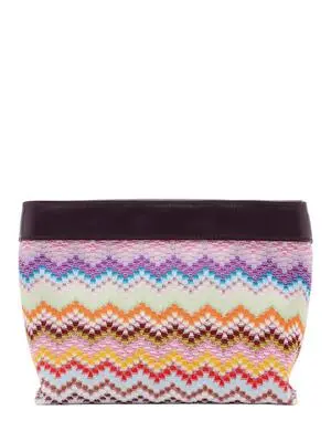 Missoni Zigzag Large Leather-trimmed Lamé Clutch - Multicoloured