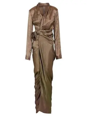 Rick Owens Long-sleeve Maxi Dress With Tie Detail - Brown