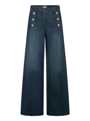 Seductive Button Fastening Palazzo Pants - Blue