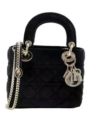 Dior Lady Dior Cannage Quilt Velvet Chain Bag Black
